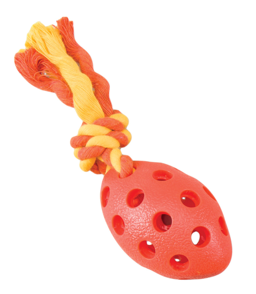 LIL SPOTS RUBBER FOOTBALL W/ROPE - Ethical Pet