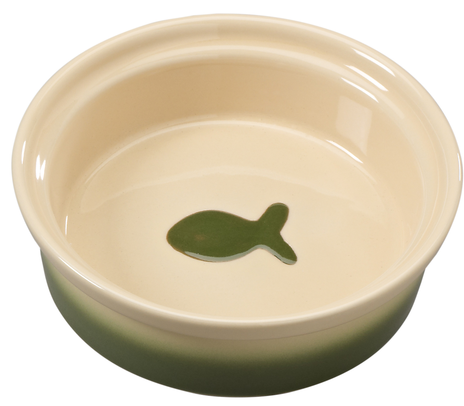 TWO TONE SAHARA DISH, 5" CAT, TAPIOCA/GREEN - Ethical Pet